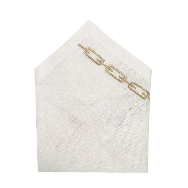 KM HOME COLLECTION Chain Embroidery Linen Napkin Set Of 2 - White