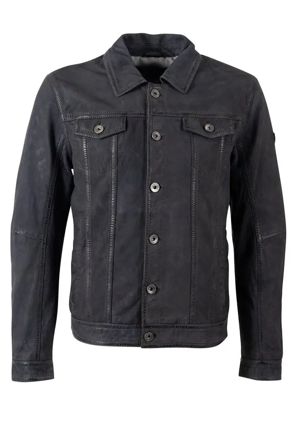 Mauritius Leather Trucker Jacket Geoff Navy - Blue
