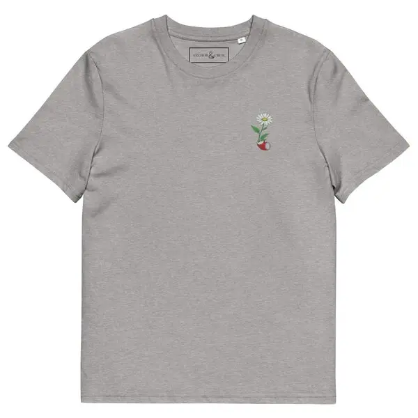 ANCHOR & CREW Heather Daisy Garden Dystopia Organic Cotton Embroidered T-shirt - Grey