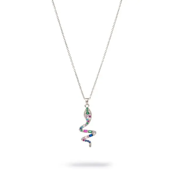 EBRU JEWELRY Rainbow Guardian Snake Pendant Necklace - Silver