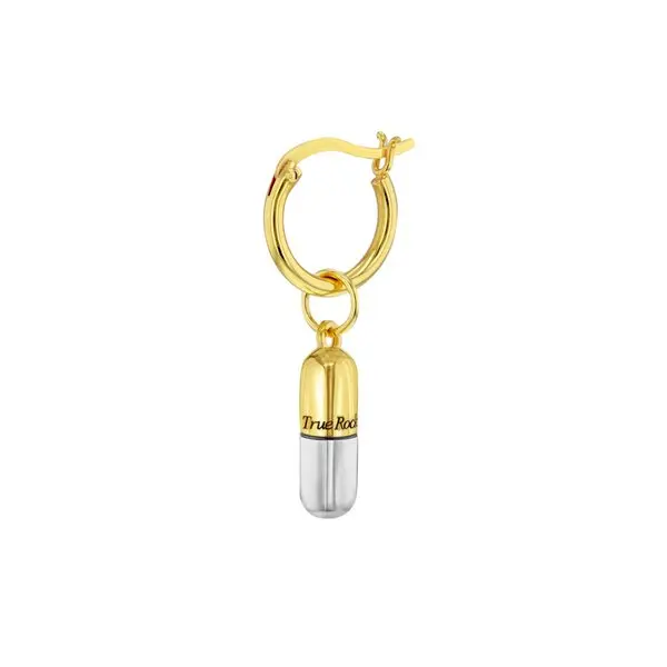 TRUE ROCKS 2 Tone 18kt Plated & Sterling Silver Mini Pill Charm On Hoop - Gold