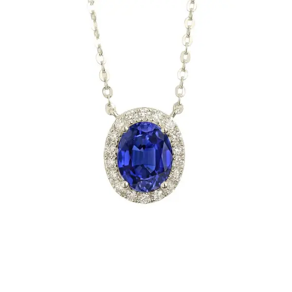 JUVETTI  Blue / White Mina White Gold Necklace Set With Blue Sapphire & Diamond - Blue/white
