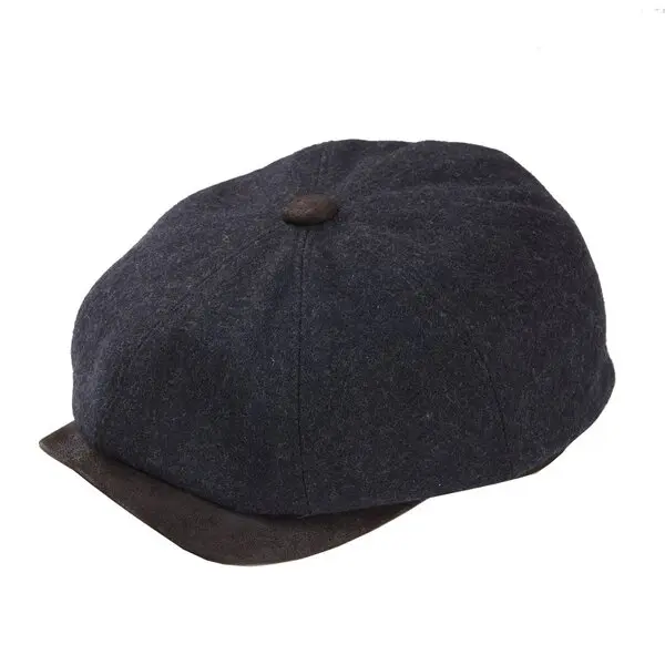 DASMARCA HATS Eden Slate Wool Newsboy Bakerboy Peaky Cap With Leather Visor Peak - Grey
