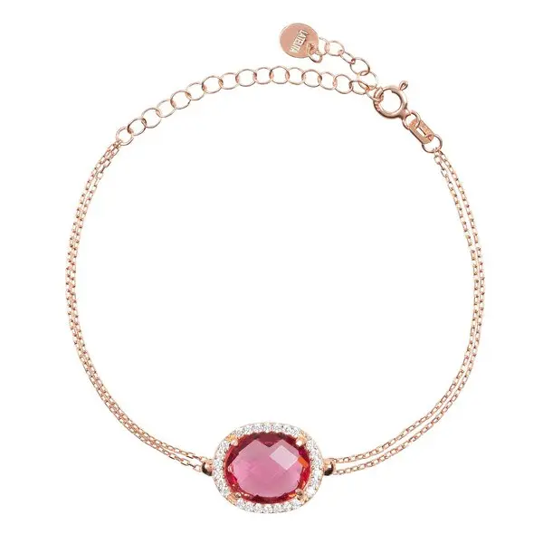 LATELITA Beatrice Oval Gemstone Bracelet Rose Gold Tourmaline - Pink