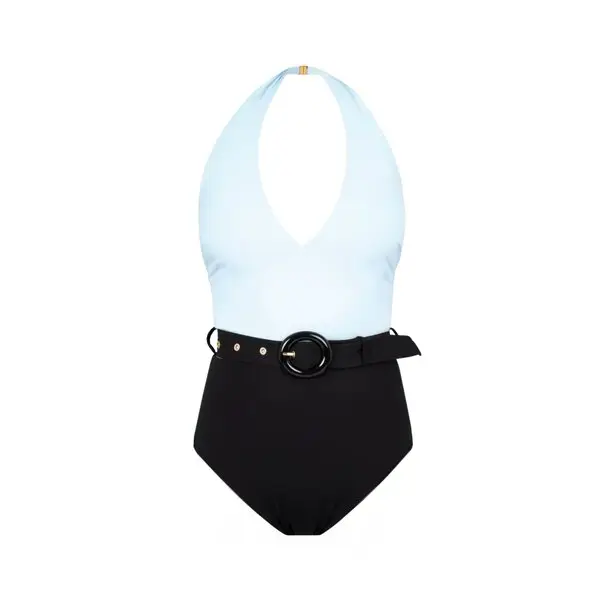 KIKKI-G SWIMWEAR Black / Blue Kiva Belted One Piece Black/pale Blue - Black/blue