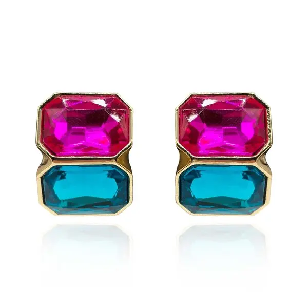 MICHAEL NASH JEWELRY Green / Blue Clara Fuschia And Peacock Blue Double Stone Clip Earrings - Green/blue