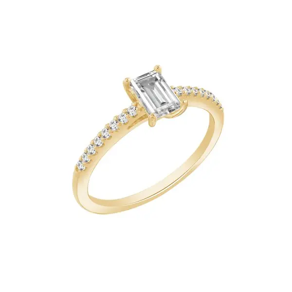 KIERA Lab Grown Diamond Emerald Cut Solitaire Ring With Pave Band - Yellow