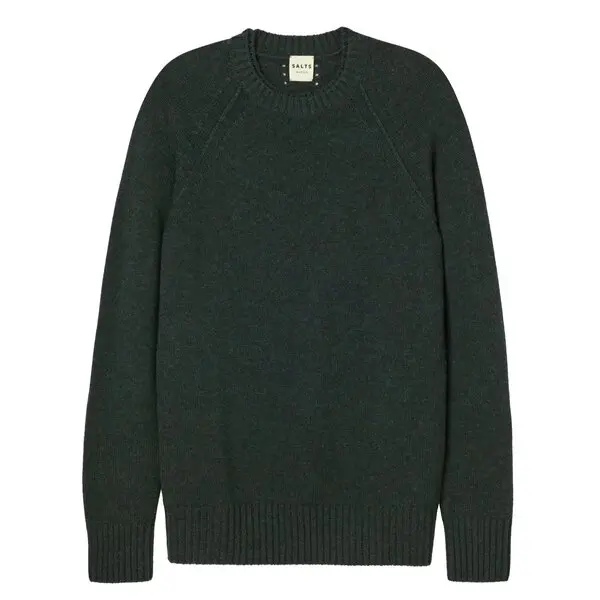 SALTS CASHMERE Double Neck Trim Crew Neck Sweater Loden - Green