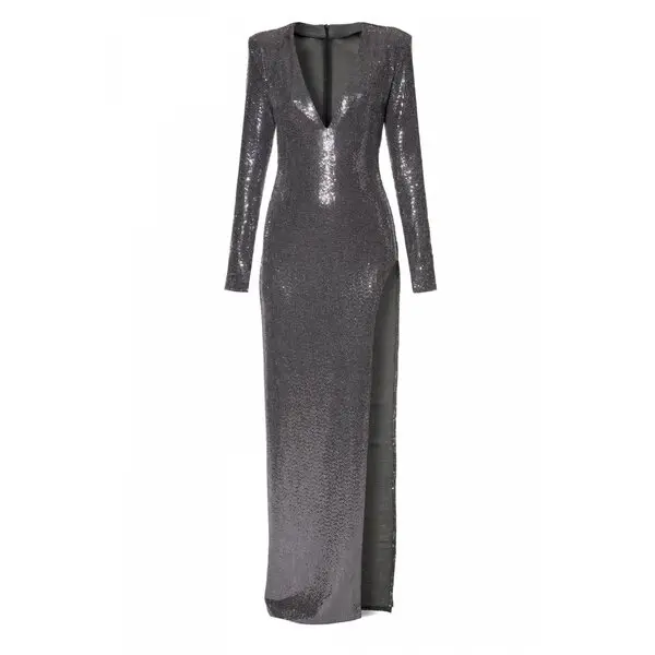 AGGI BY HALEWSKI Vivien Payets Maxi Evening Dress - Silver