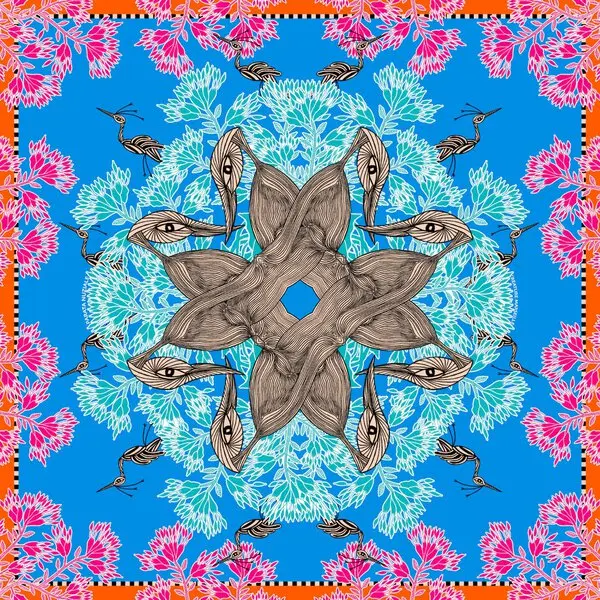 CREATURE MARSEILLE Parata Nuziale The Square Silk Scarf / Design In France Made In Italy - Blue