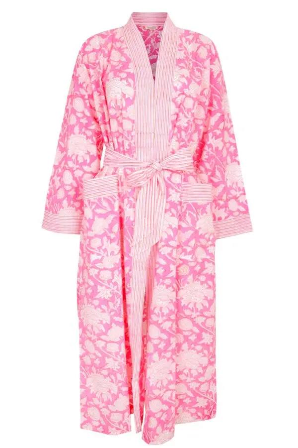 NOLOGO-CHIC Hand Printed Kimono Robe Hibiscus - Pink