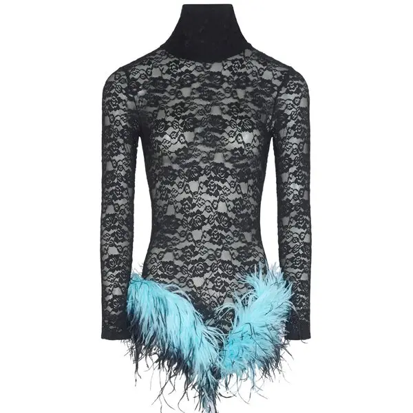 JUNIE Gia Body Lace / / Blue Trim & Tights - Black