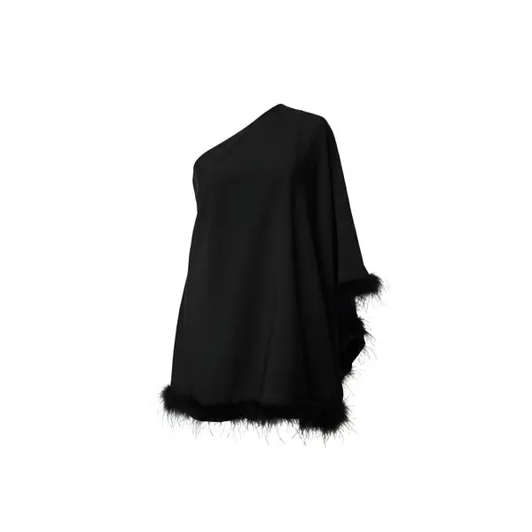 THE GT ATELIER Fur-trim One-shoulder Dress - Black