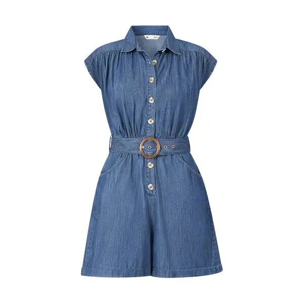 YUMI Chambray Cotton Playsuit - Blue