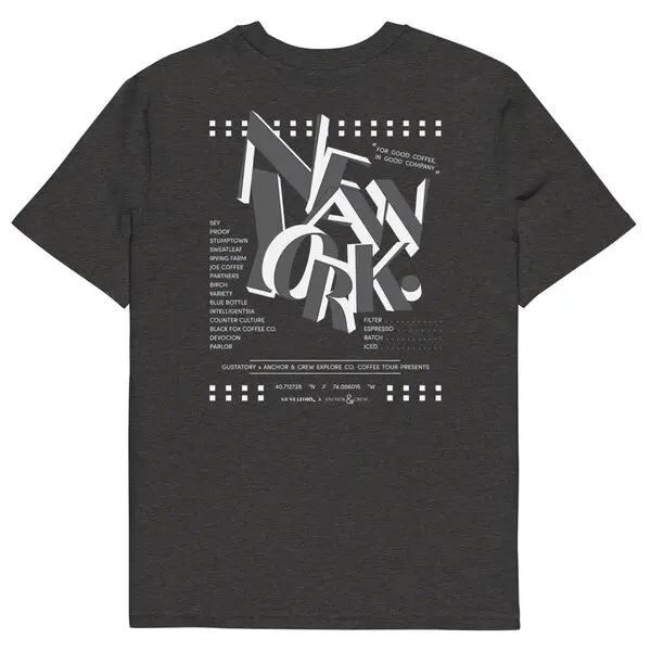 ANCHOR & CREW Heather Gustatory New York Coffee Scene Organic Cotton Embroidered T-shirt - Black