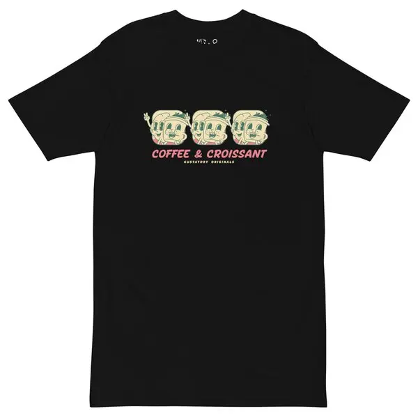 ANCHOR & CREW Gustatory Originals Coffee & Croissant Heavy Cotton T-shirt - Black