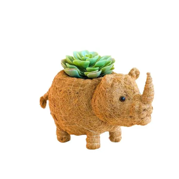 Likhâ Coco Coir Animal Planter Rhino - Brown
