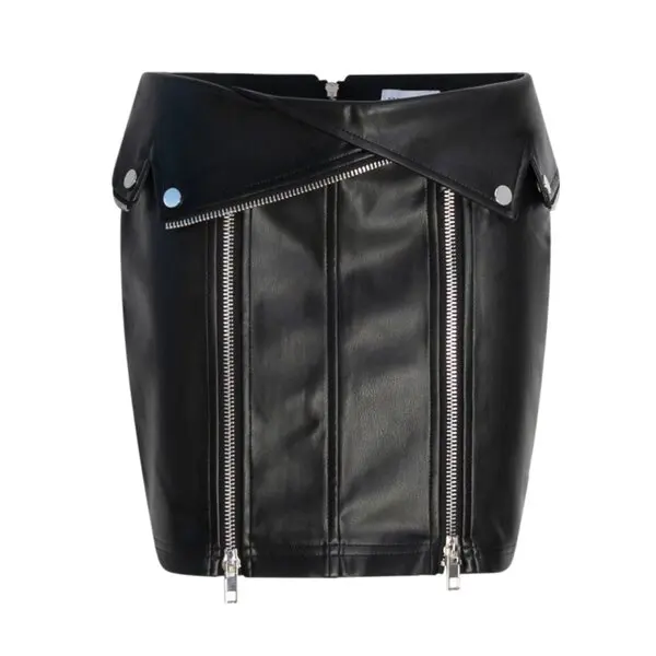 CIRCULAR PATH Mini Biker Vegan Leather Skirt - Black
