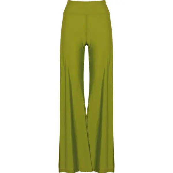 ANTONINIAS Cleo High Waisted Stretch Wide Leg Pants With Side Slit In Lime - Green