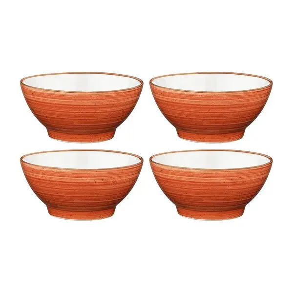 Turgla Home Terracota Round Terracotta Porcelain Rice, Side Bowl, Set Of Four - Orange