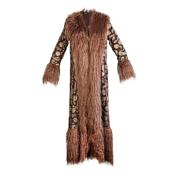 JENNAFER GRACE Penny Deluxe Filigree Morena Faux Fur Trim Coat - Brown