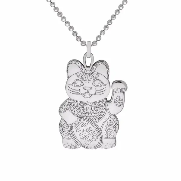 CARTERGORE Large Lucky Cat Pendant Necklace - Silver