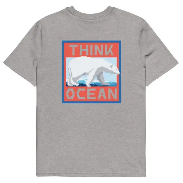 ANCHOR & CREW Heather Think Ocean Polar Bear Pixel Art Organic Cotton T-shirt - Grey