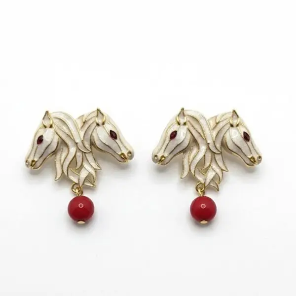 SILVER & ELEGANT Royal Tassel Horse Head Thick Plated Bronze Earrings - Gold