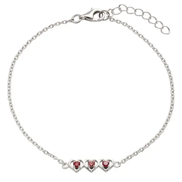 BELINDA JEWELZ Red / Silver Garnet Triple Heart Bracelet - Red/silver