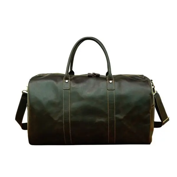 TOURI Genuine Leather Holdall Worn Look - Brown