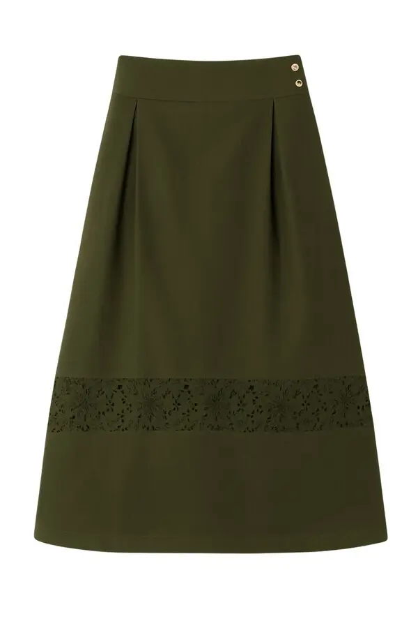 SOPHIE CAMERON DAVIES Khaki Cotton Midi Skirt - Green