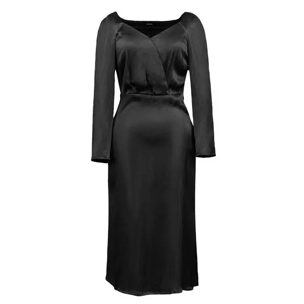 SMART AND JOY Heart Cleavage Satin Dress - Black