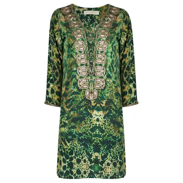 SOPHIA ALEXIA Emerald Leopard Silk Taj Kaftan - Green