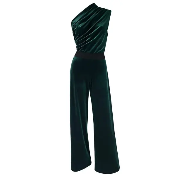 ME & THEE Off The Wall Velvet Jumpsuit - Green