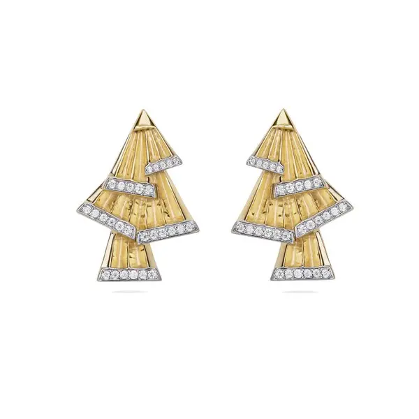 AUGUSTINE JEWELS Art Deco Fan Diamond Earrings - Gold