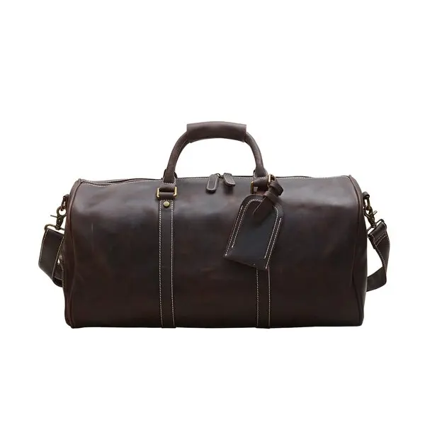 TOURI Leather Weekend Bag With Shoe Storage In Dark - Brown