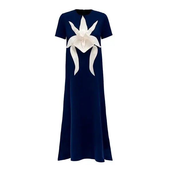 JULIA ALLERT Ankle-length Knit Dress With Flower Detail Dark - Blue