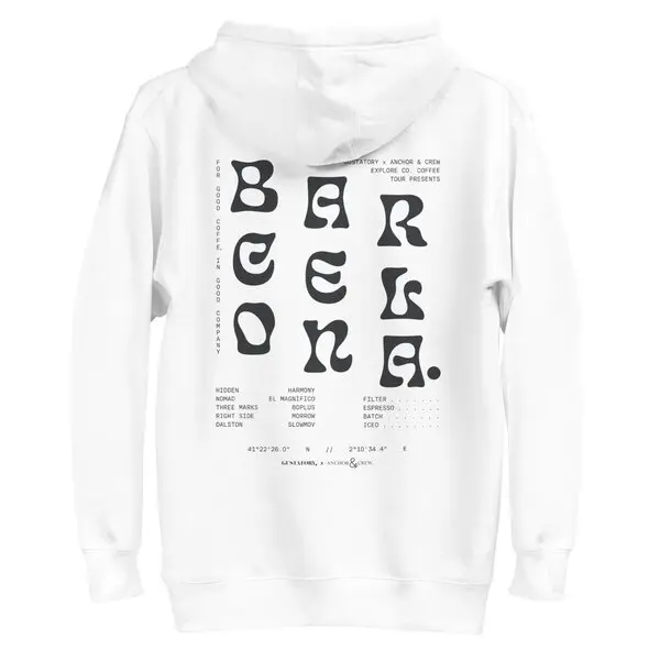 ANCHOR & CREW Gustatory Barcelona Coffee Scene Cotton Blend Embroidered Hoodie - White