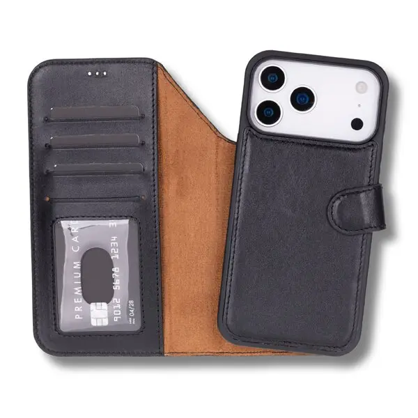 LEATHERE Leather Iphone Onyedi Pro Max Wallet Case – Austin - Black