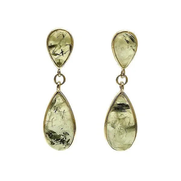 FARRA Teardrop Prehnite Drop Earrings - Green