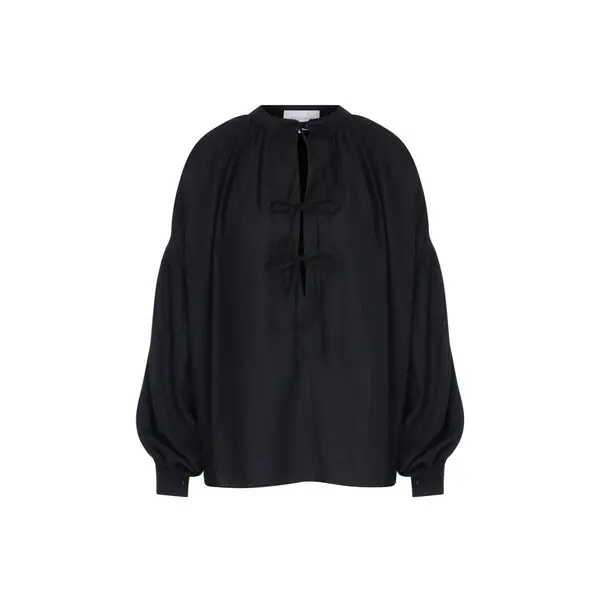 NAZLI CEREN Eve Cotton Shirt In Night - Black