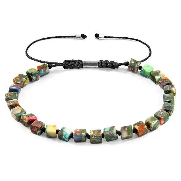 ANCHOR & CREW Multicoloured Imperial Jasper Ralph Silver & Stone Skinny Macrame Bracelet - Gray/orange