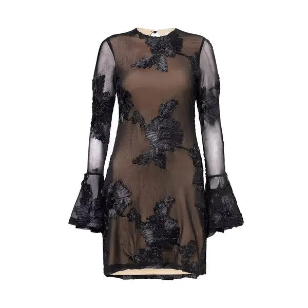 AMY LYNN Anastasia Floral Embroidered Sheer Mini Dress - Black