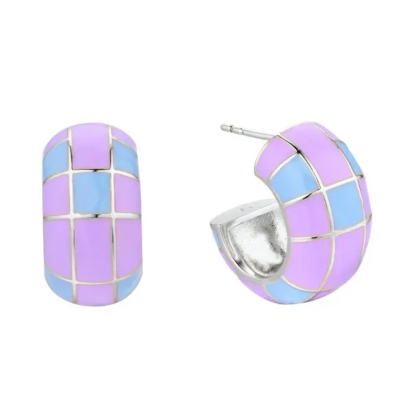 BERMUDA WATCH COMPANY Annie Apple Groove Chunky Lilac Enamel Hoop Earrings - Blue