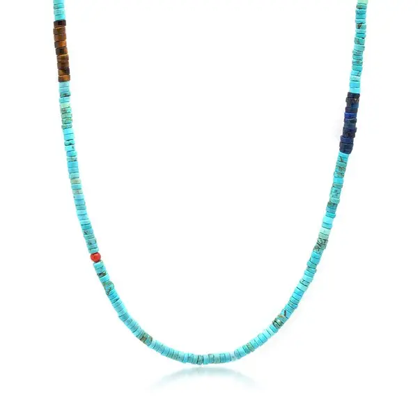 NIALAYA JEWELRY Blue / Green Turquoise Heishi Necklace With Tiger Eye And Blue Lapis - Blue/green