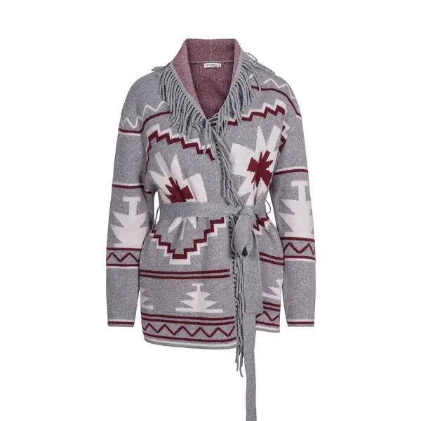 TIRILLM Maggie Pattern Knitted Cashmere Cardigan, Melange - Grey