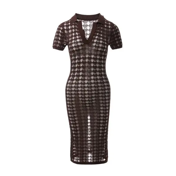 FULLY FASHIONING Kendall Crotchet Knit Mini Dress Dark - Brown