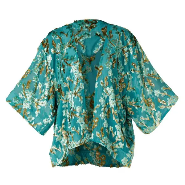 SACHA DRAKE Blossom Kimono In Turquoise Gold - Blue