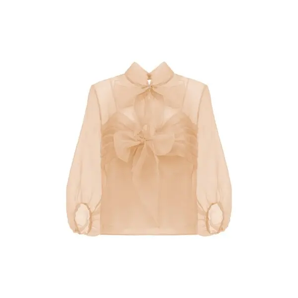 GEORGETTE Neutrals Soft Peach Bow Top - Orange