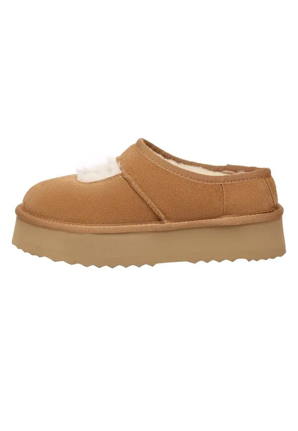 EVERAU AUSTRALIA Plumed Ankle Platform Slippers In Chestnut - Gold